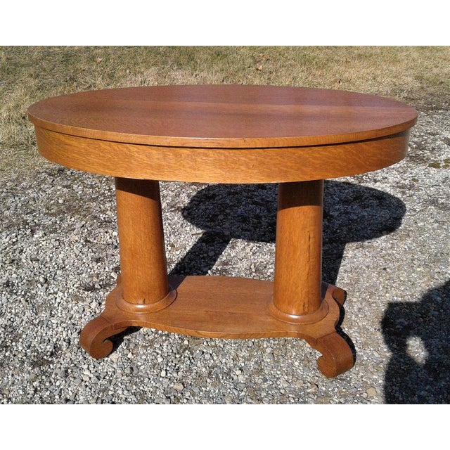 Antique Quarter Sawn Solid Oak Oval Top Library Table 1920s Era | Chairish