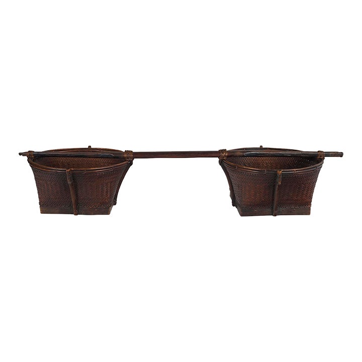 Late 20th Century Asian Shoulder Yoke Basket | Chairish