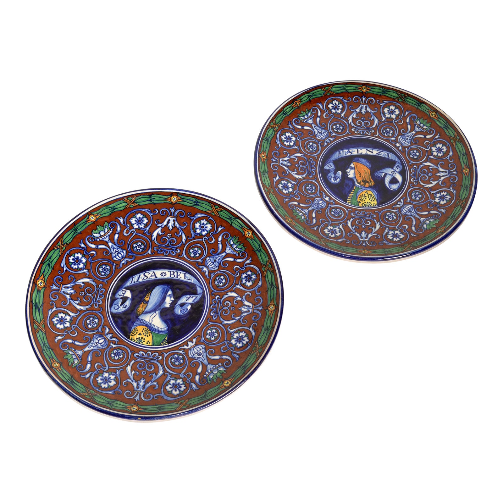 1900s Pair, Faenza Italy Renaissance Revival Painted Majolica Wall ...