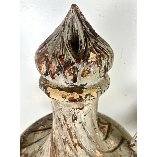 Pair of 19th C. Italian Carved Painted Finials | Chairish
