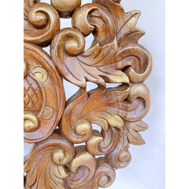 Vintage Rustic Decorative Hand-Carved Filigree Wood Medallion | Chairish