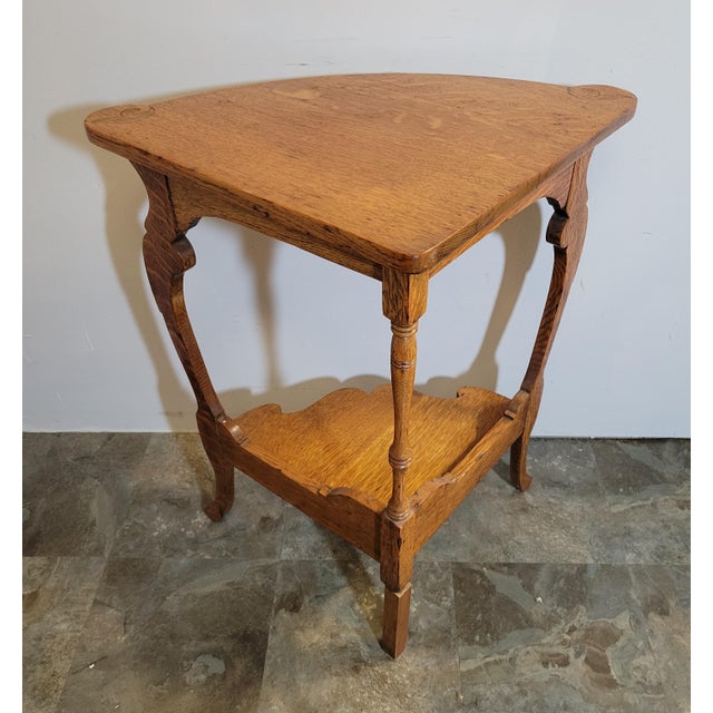Victorian Tiger Oak Corner Table | Chairish