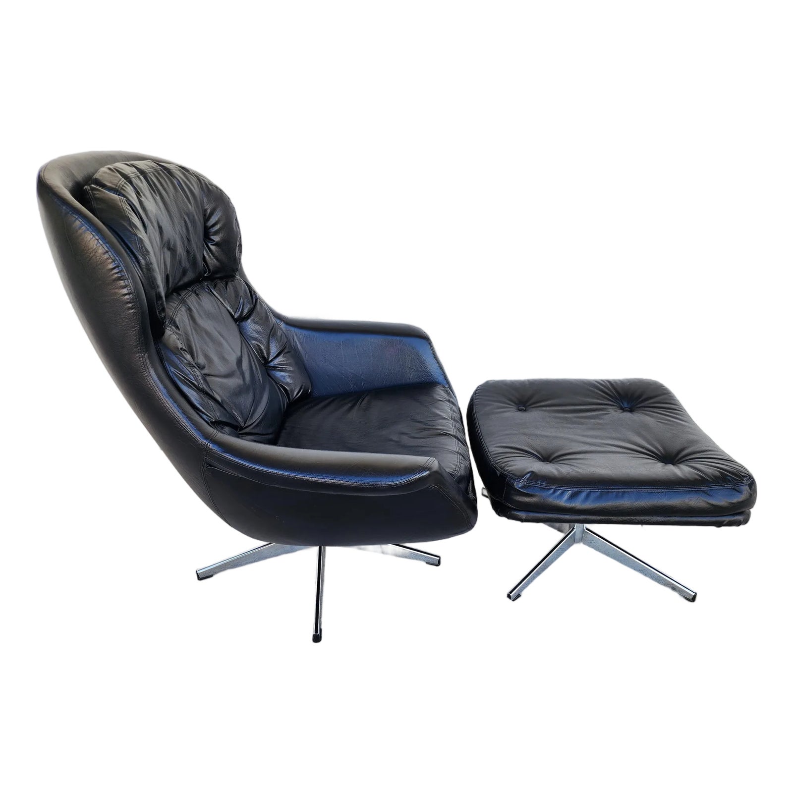 Selig Swedish Modernist Leather Chair & Ottoman 1970s | Chairish