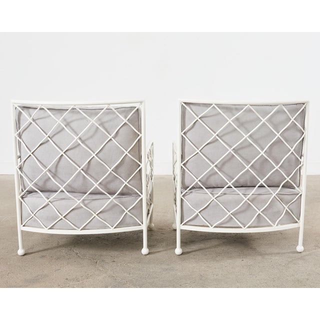 Jean Royere Style Croisillon Lacquered Iron Lounge Chairs a Pair | Chairish