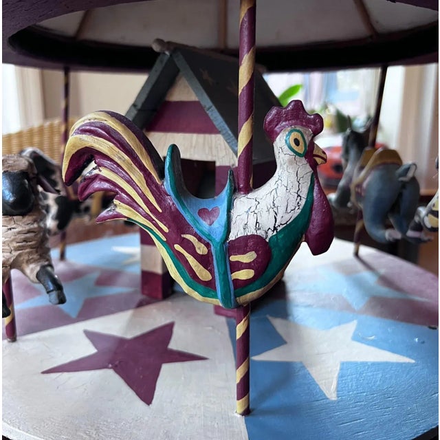 Large 20th Century Americana Folk Art Carousel With Painted Farm ...