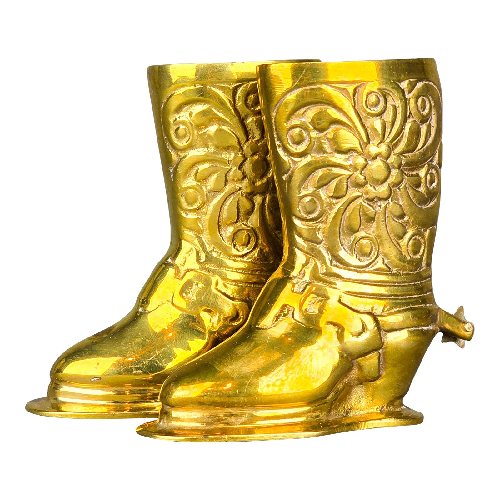 Vintage Brass Cowboy Boots With Spurs - Set of 2 | Chairish