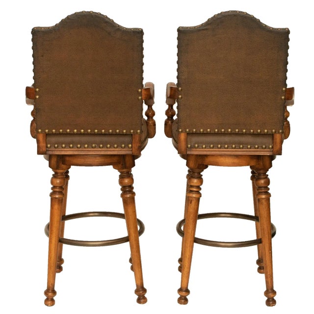 Late 20th Century Spanish Colonial Wood and Faux Leather Barstools, a ...