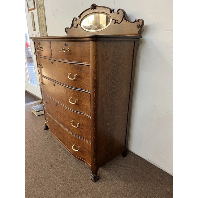 Early 1900s Large Antique Oak Chest of Drawers Highboy With Mirror Chairish