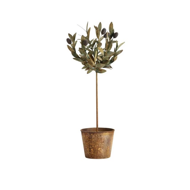 Pair of Vintage Style Tole Metal Topiary Olive Tree | Chairish