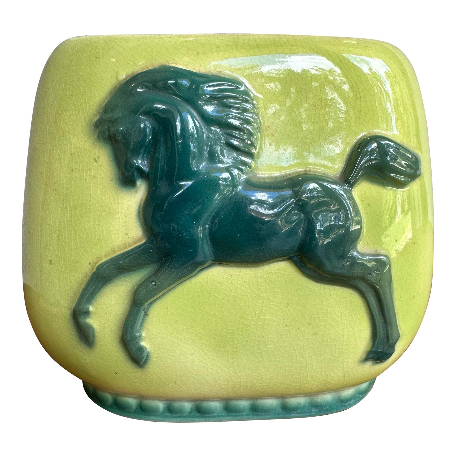Vintage Royal Copley Pottery Horse Green Yellow Planter Vase | Chairish