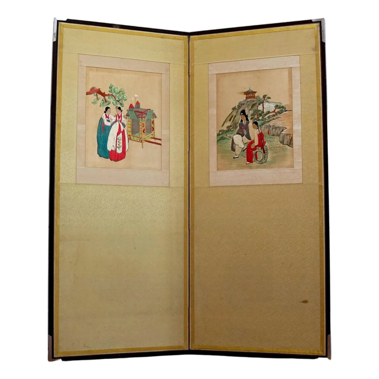 Korean Two-Panel Silk Screen from 1975 | Chairish
