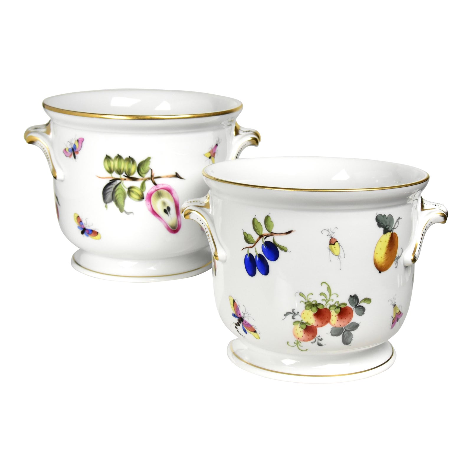 Entirely Hand Painted, Large Vintage Herend Cachepots, a Pair | Chairish