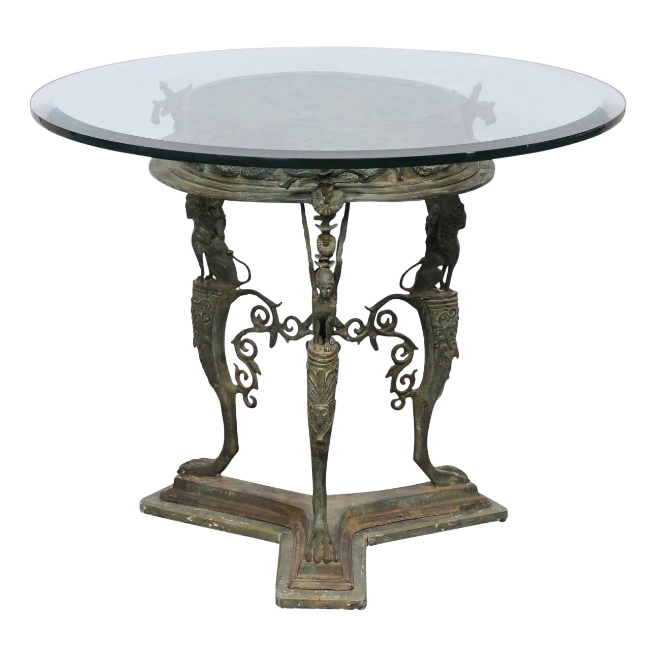 Pompeii Table with Metal Base & Glass Top | Chairish