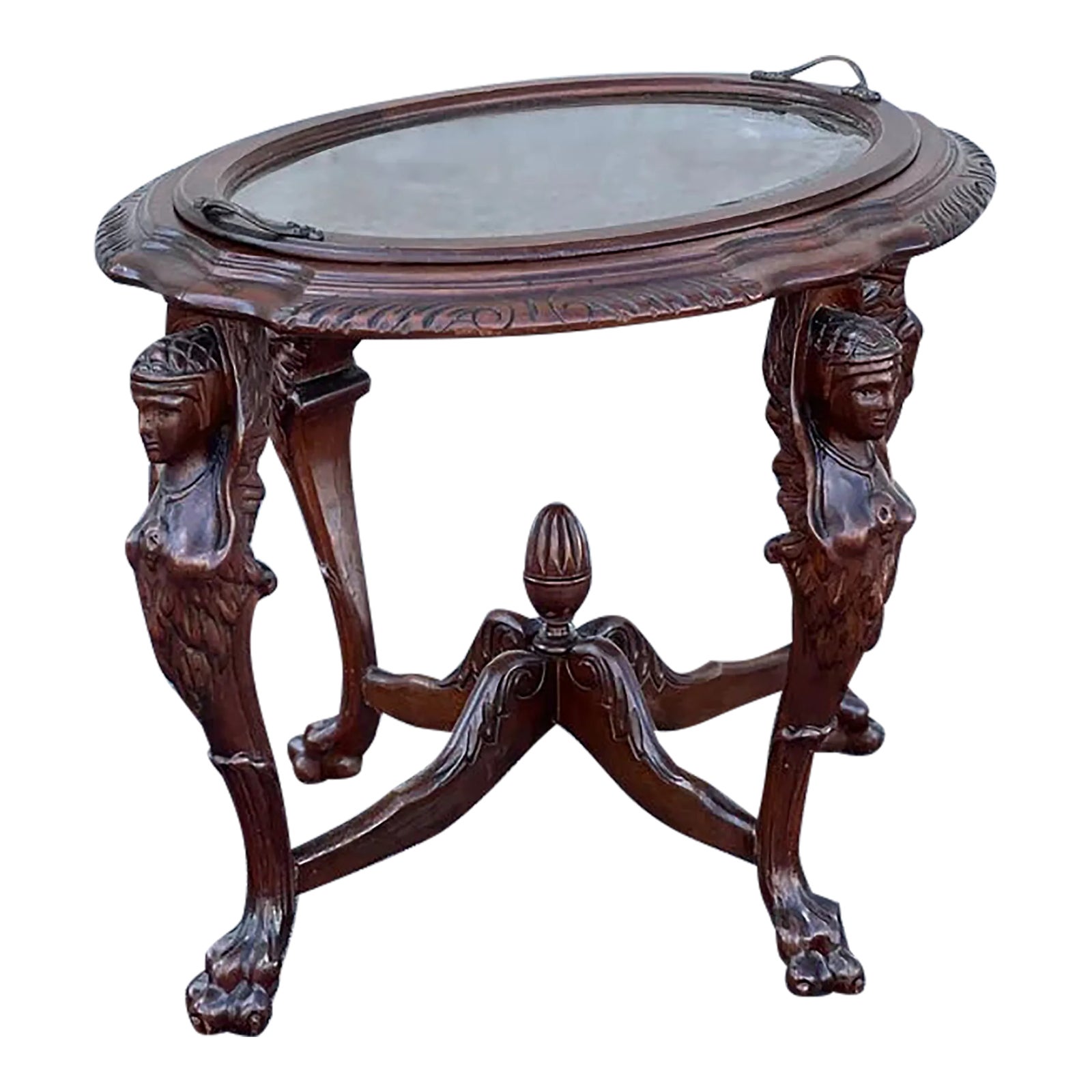 19th Century French Heavily Carved Lady Walnut Serving Table | Chairish