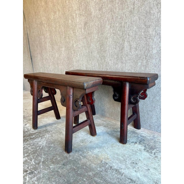 Late 19th Century Pair of Antique Chinese Ming Style Altar Style Benches With Beijing Jian Ding ...