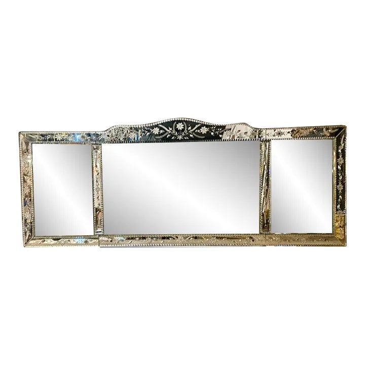 Vintage Horizontal Venetian Mirror With Etched Glass | Chairish