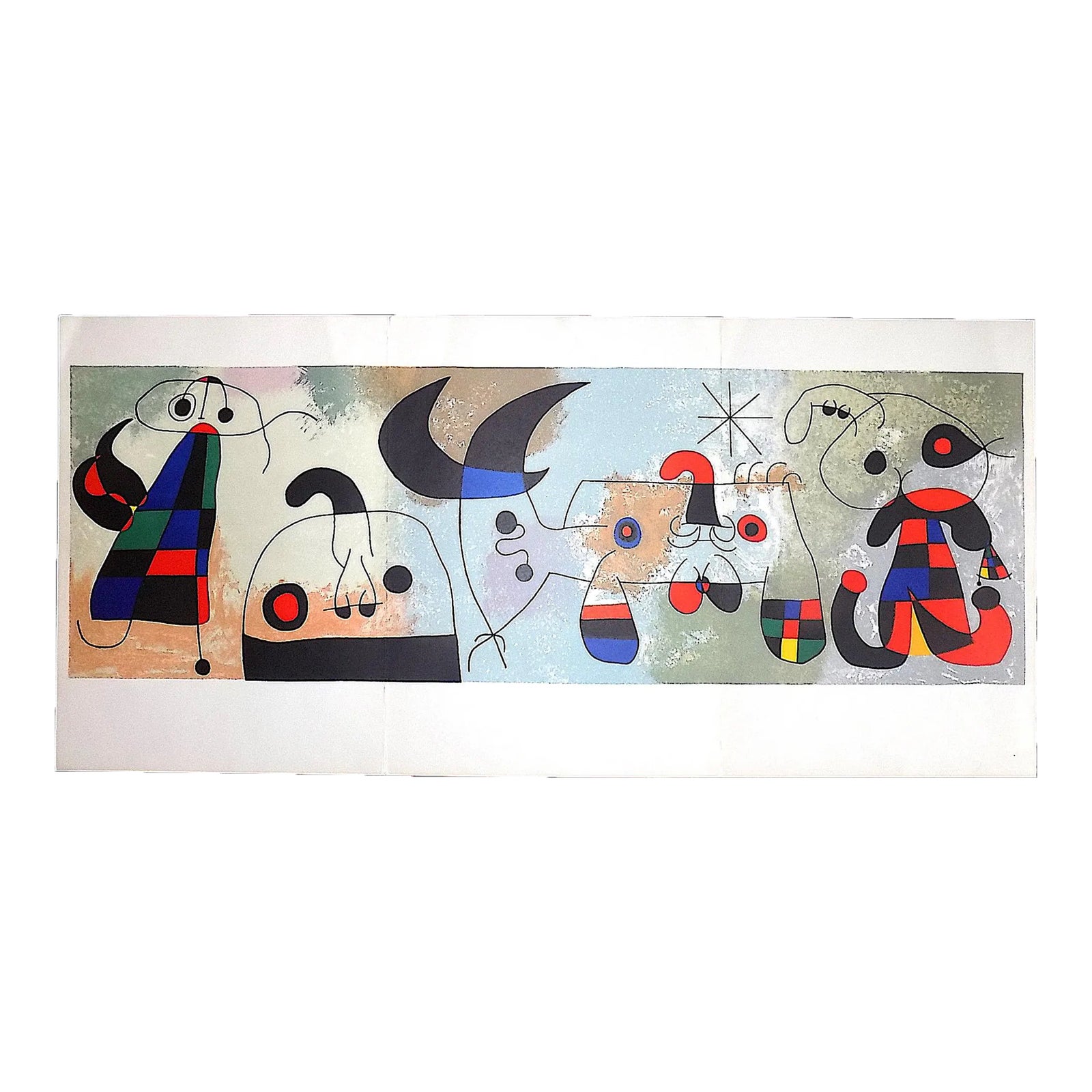 Vintage Mid 20th Century Large Tri-Fold Abstract Joan Miro Color ...