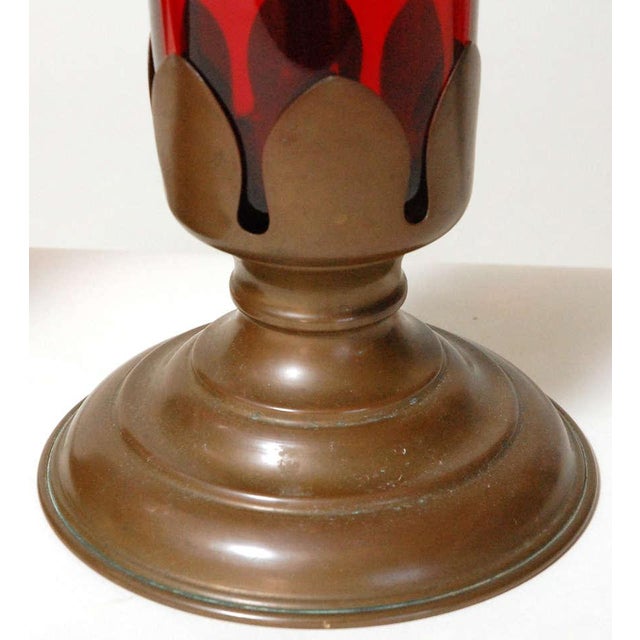 Antique Pair Red Glass Vases in Stands | Chairish
