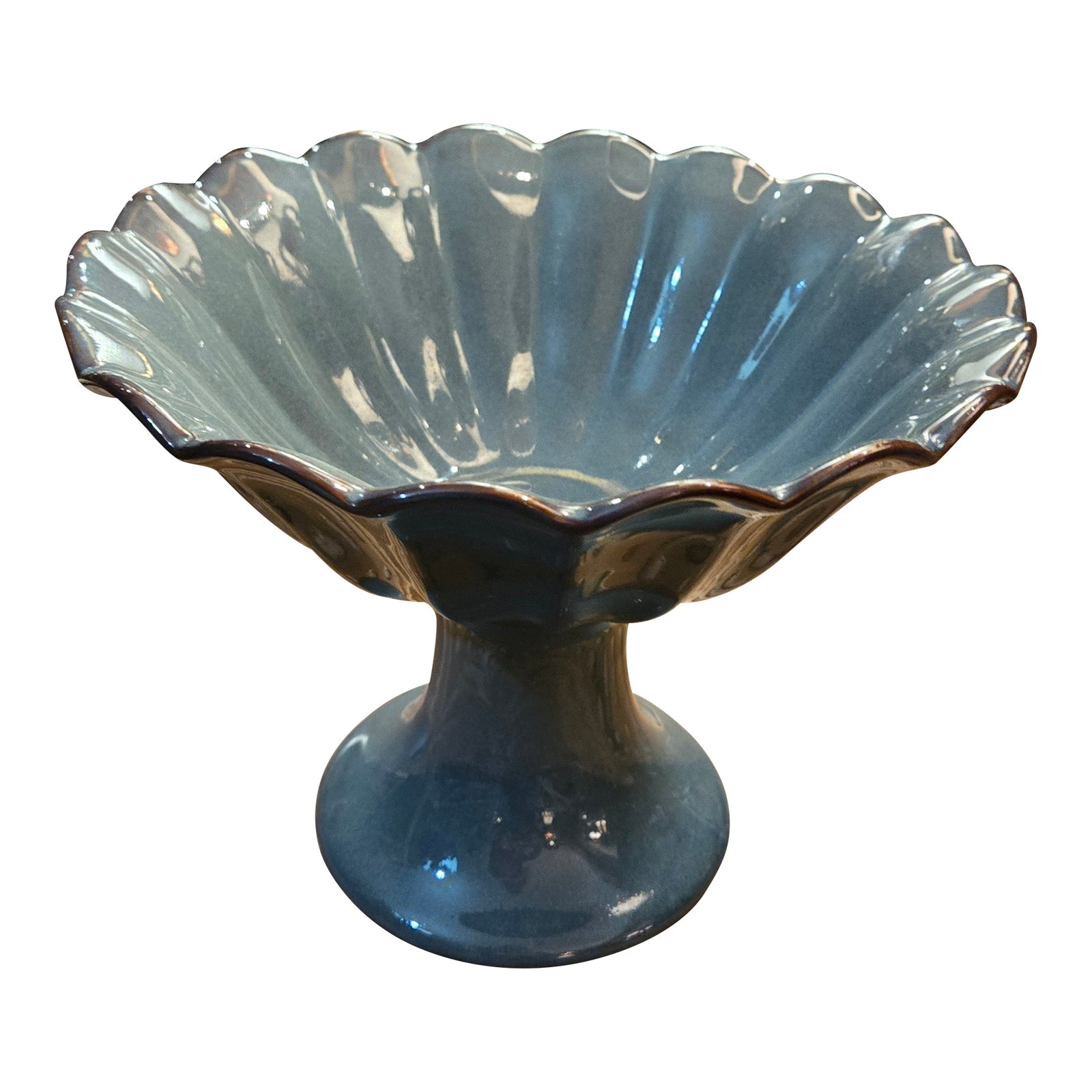 Vintage Pedestal Vase With Wavely Edges | Chairish