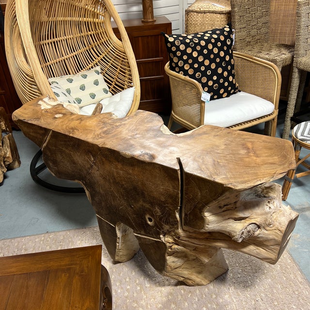 Late 20th Century Organic Modern Natural Teak Root Console Table | Chairish