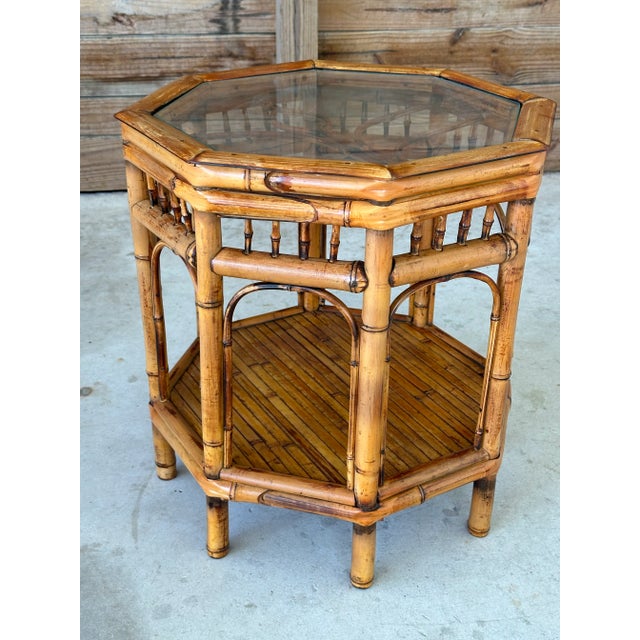 Mid-20th Century Coastal Brighton Pavillion Style Bamboo Side Table ...