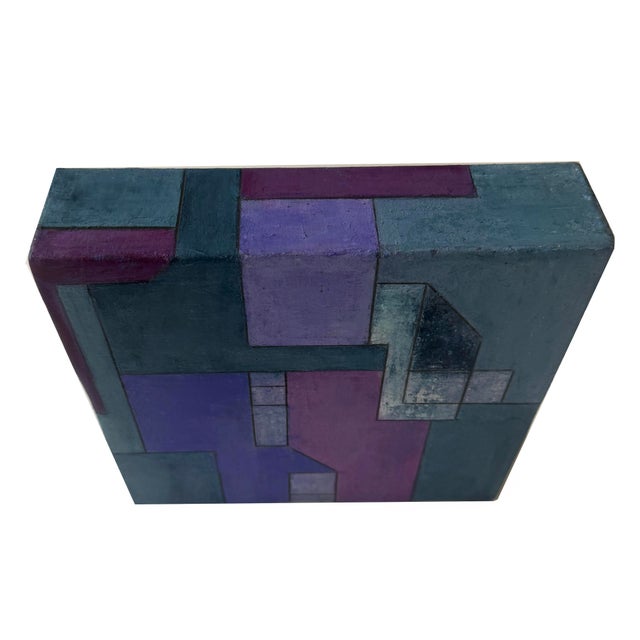 Contemporary Geometric Abstract Blue and Violet Small Square Oil ...