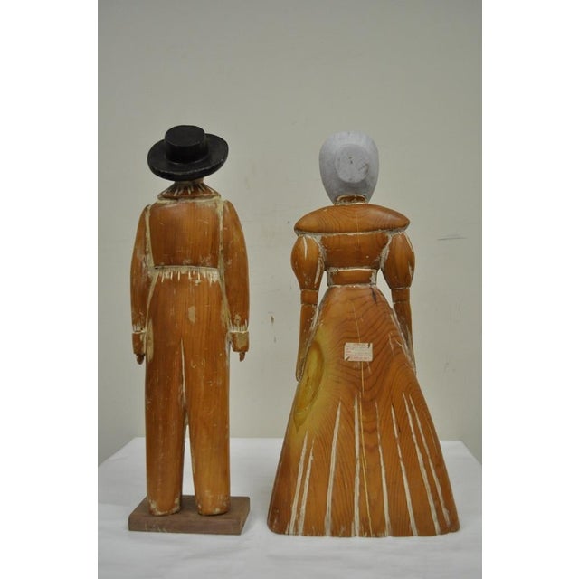 Pine Hand Carved Quaker Couple Figurines - A Pair | Chairish