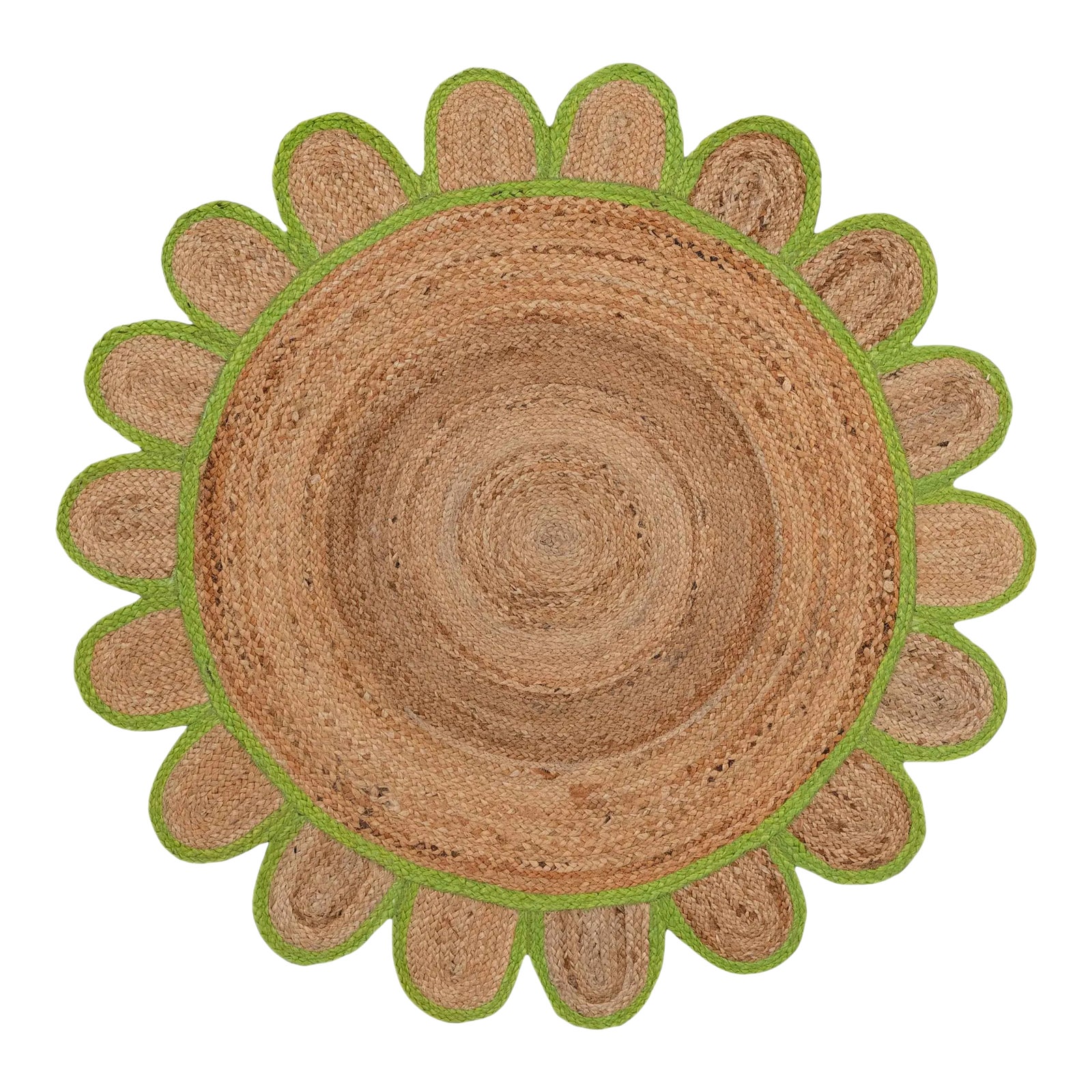 4'x4' Green Round Jute Scallop Rug | Chairish