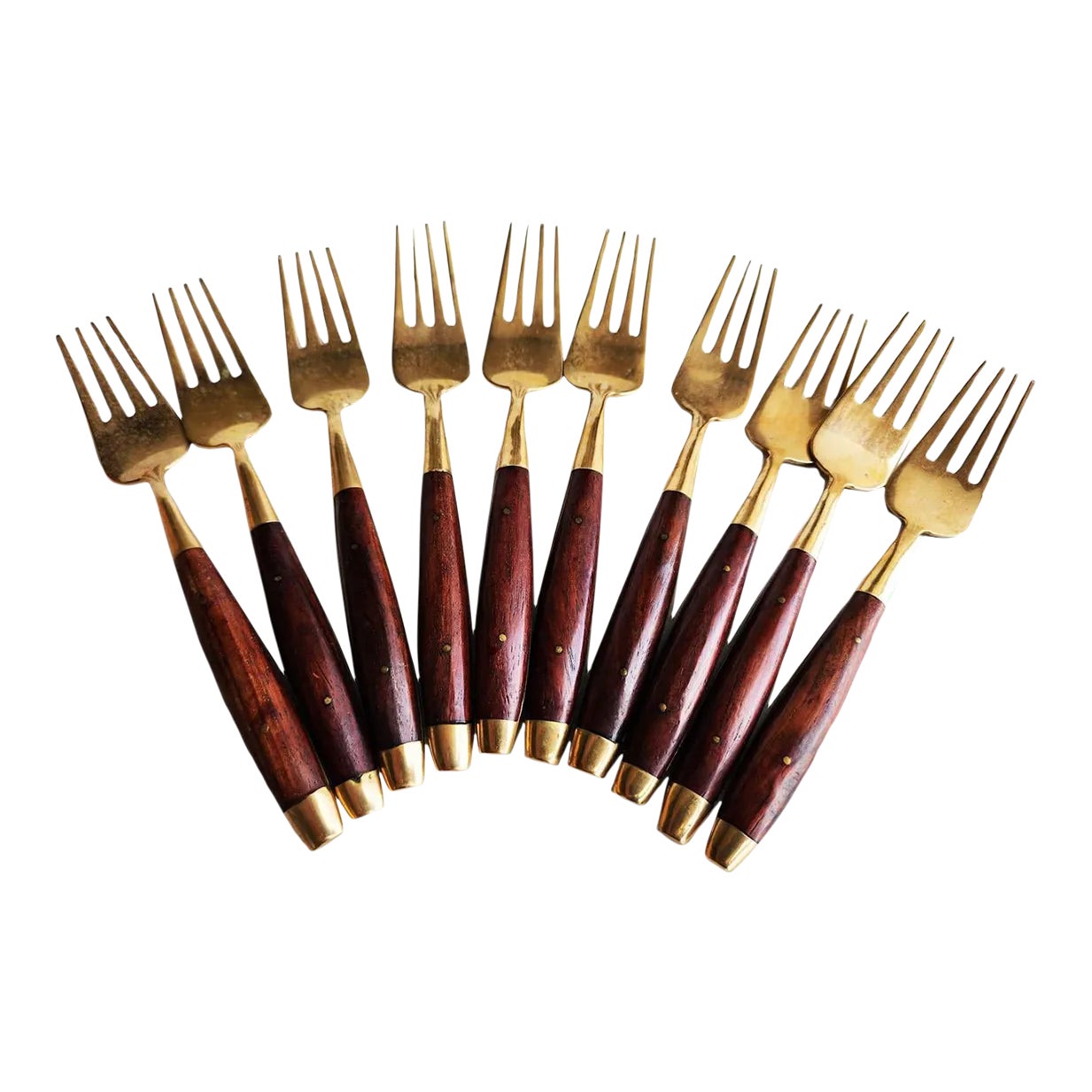 Vintage Thai Rosewood and Brass Salad Forks, Set of 10 | Chairish
