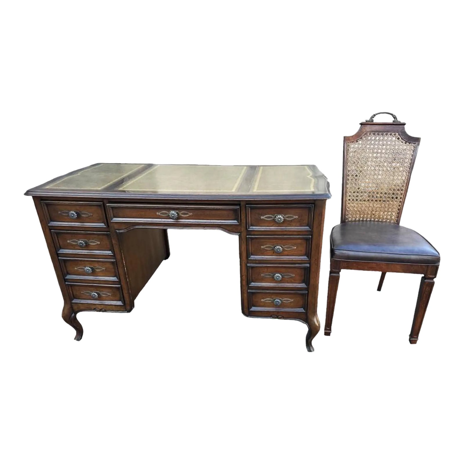 Vintage Walnut Louis XV Sligh Desk and Chair Set | Chairish