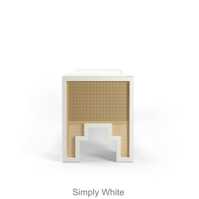 Alexandra Bench - Summer Mist Blue, Optic White Linen | Chairish