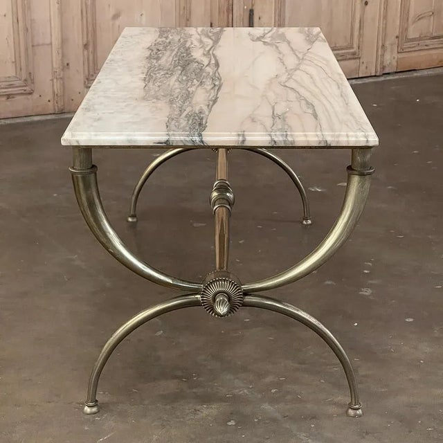 Mid-Century Brass Coffee Table With Marble Top | Chairish