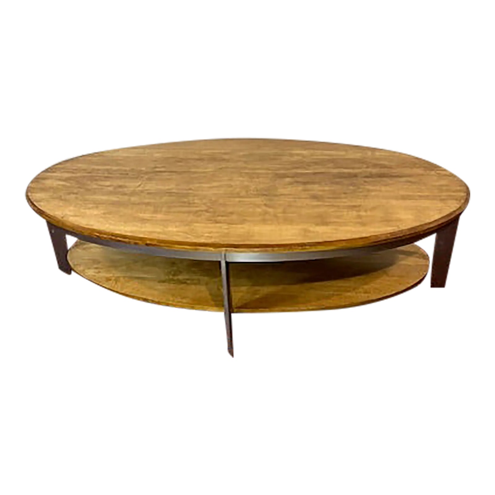 1960s Cherry Wood Oval Coffee Table on Metal Legs | Chairish