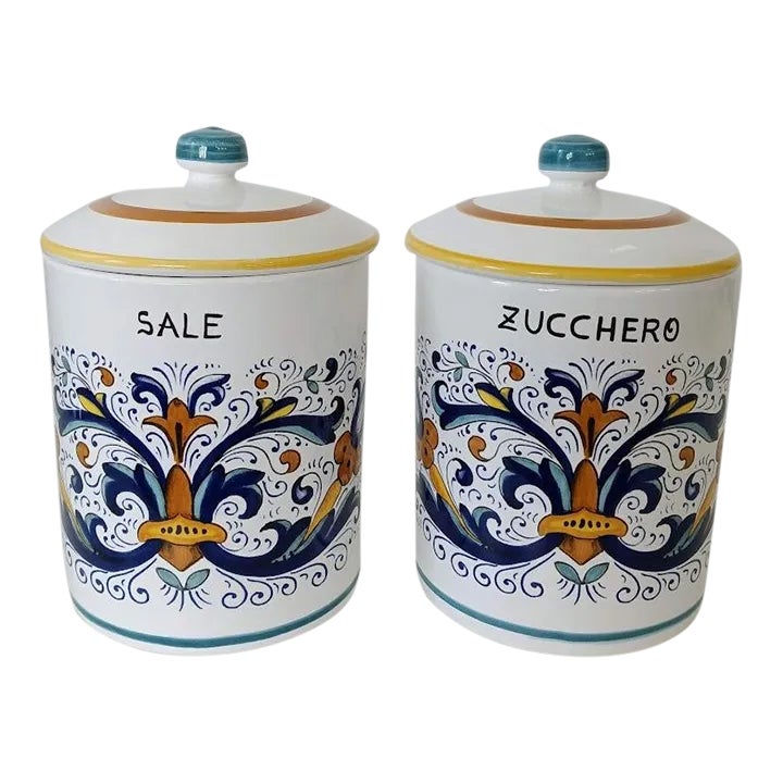 Italian Nova Deruta Ricco Hand-Painted Ceramic Lidded Canisters Storage ...
