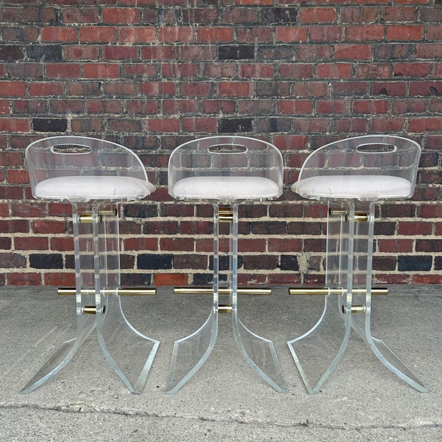 Charles Hollis Jones Set of 3 Lucite Bar Stools | Chairish
