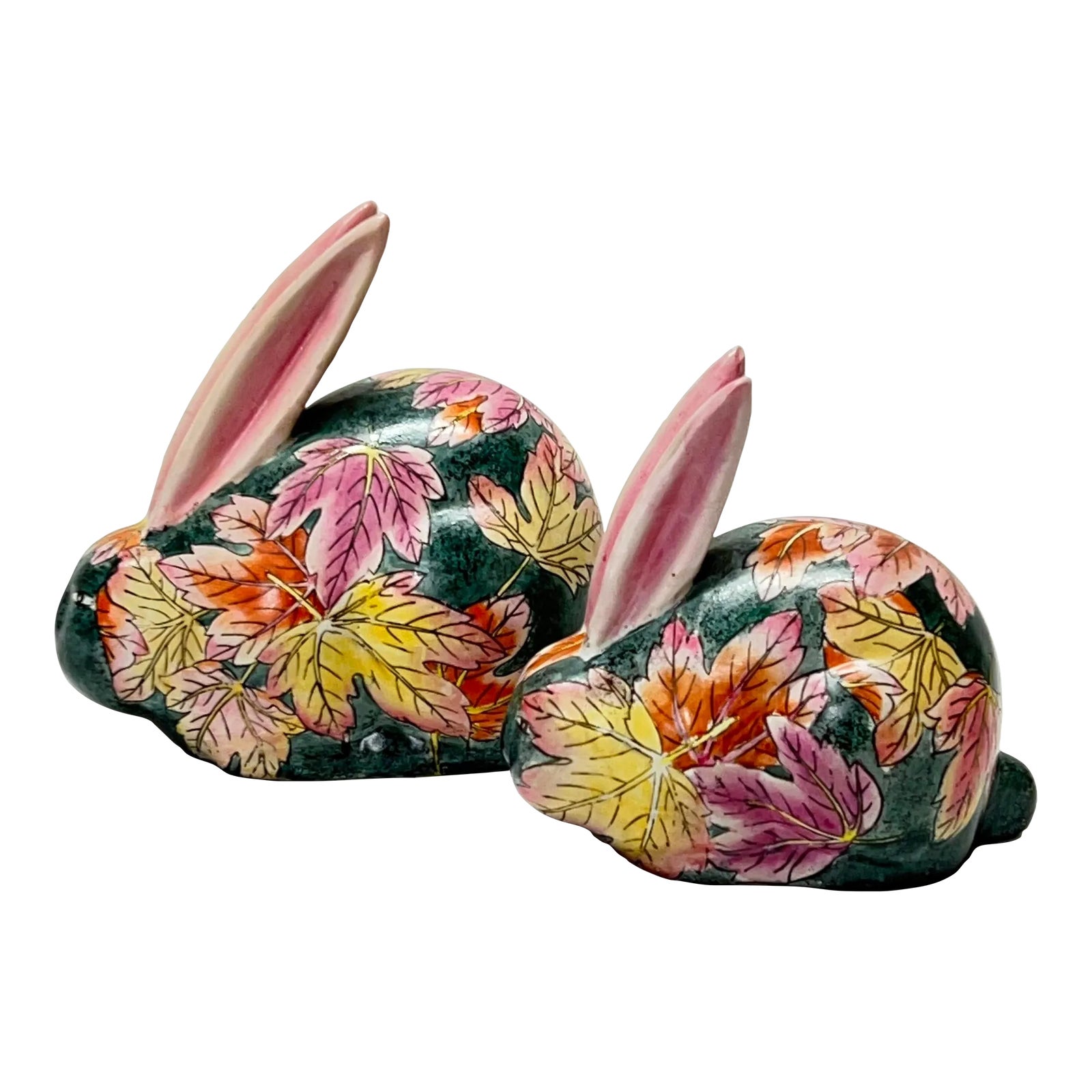 Late 20th Century Chinoiserie Long Eared Rabbits - a Pair | Chairish