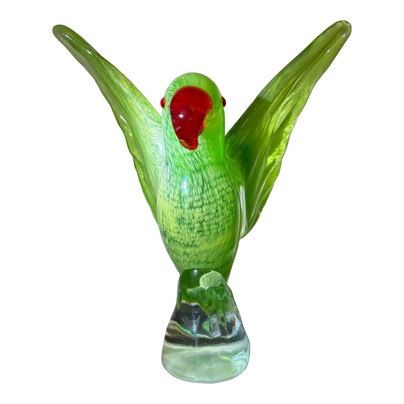 Vivid Murano Multi-Green Color With Red Beak Macaw Bird | Chairish
