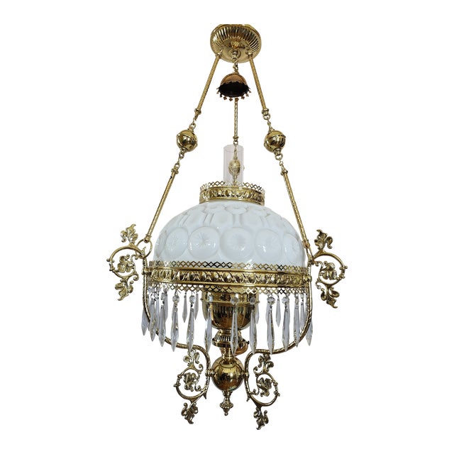 Original Late 19th Century Victorian Parlor Oil Lamp Chandelier With ...