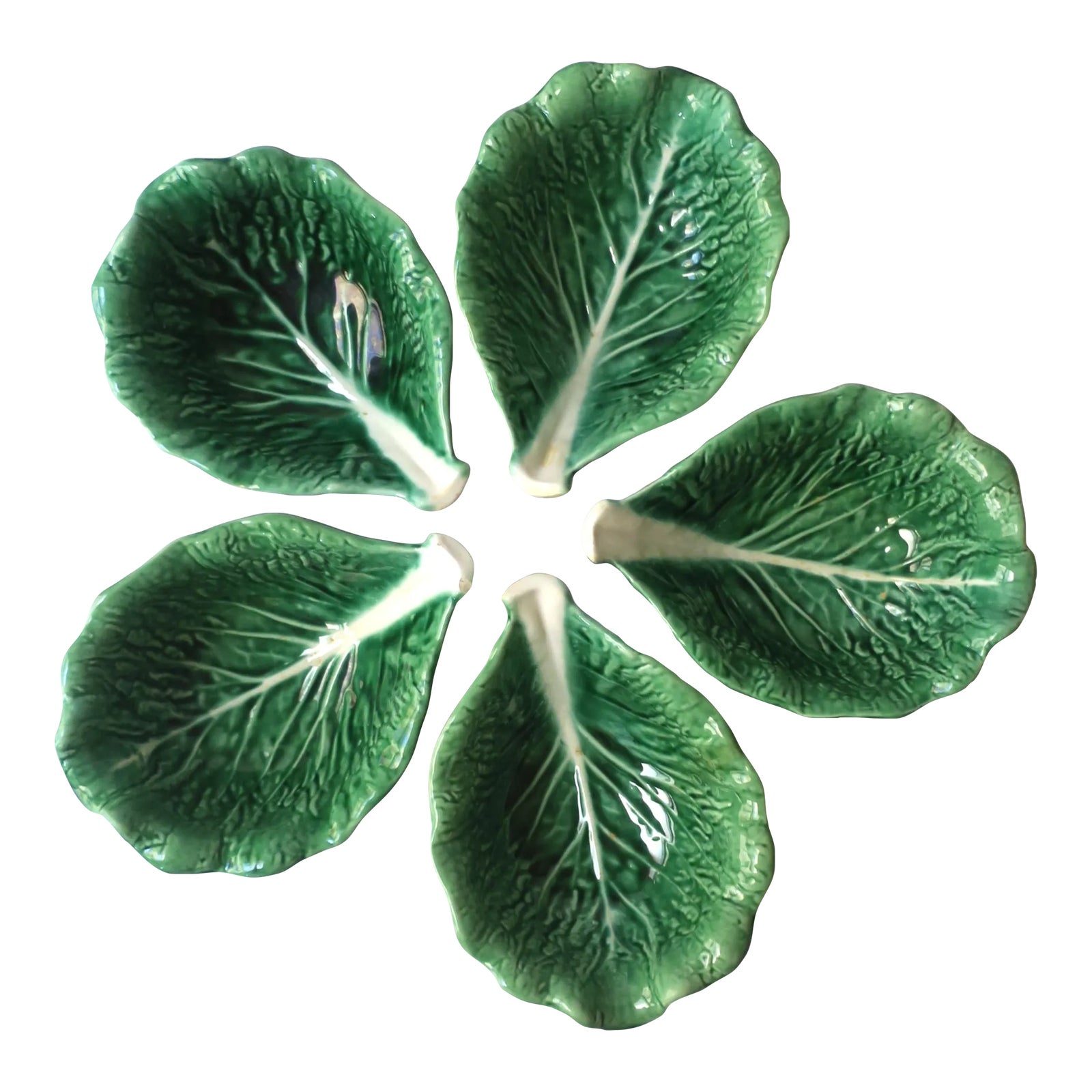 Lettuce or Cabbage Leaf Ware Serving or Dip Bowl in Green and White, 5 ...