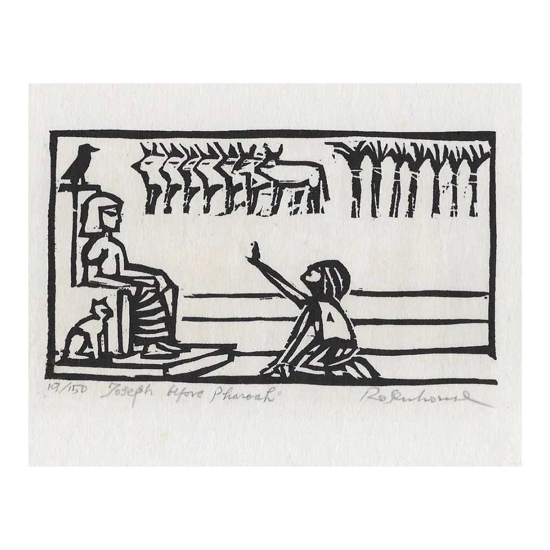 Irwin Rosenhouse Joseph Before Pharaoh Woodcut | Chairish