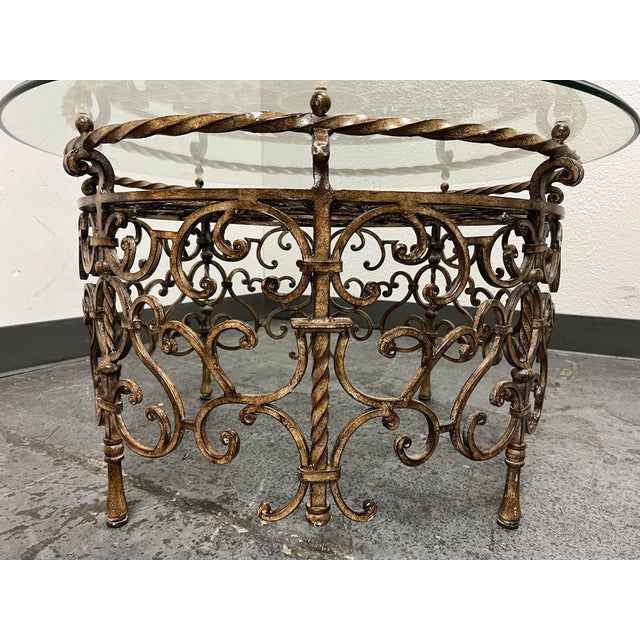 Horchow Spanish Style Iron + Glass Coffee Table | Chairish