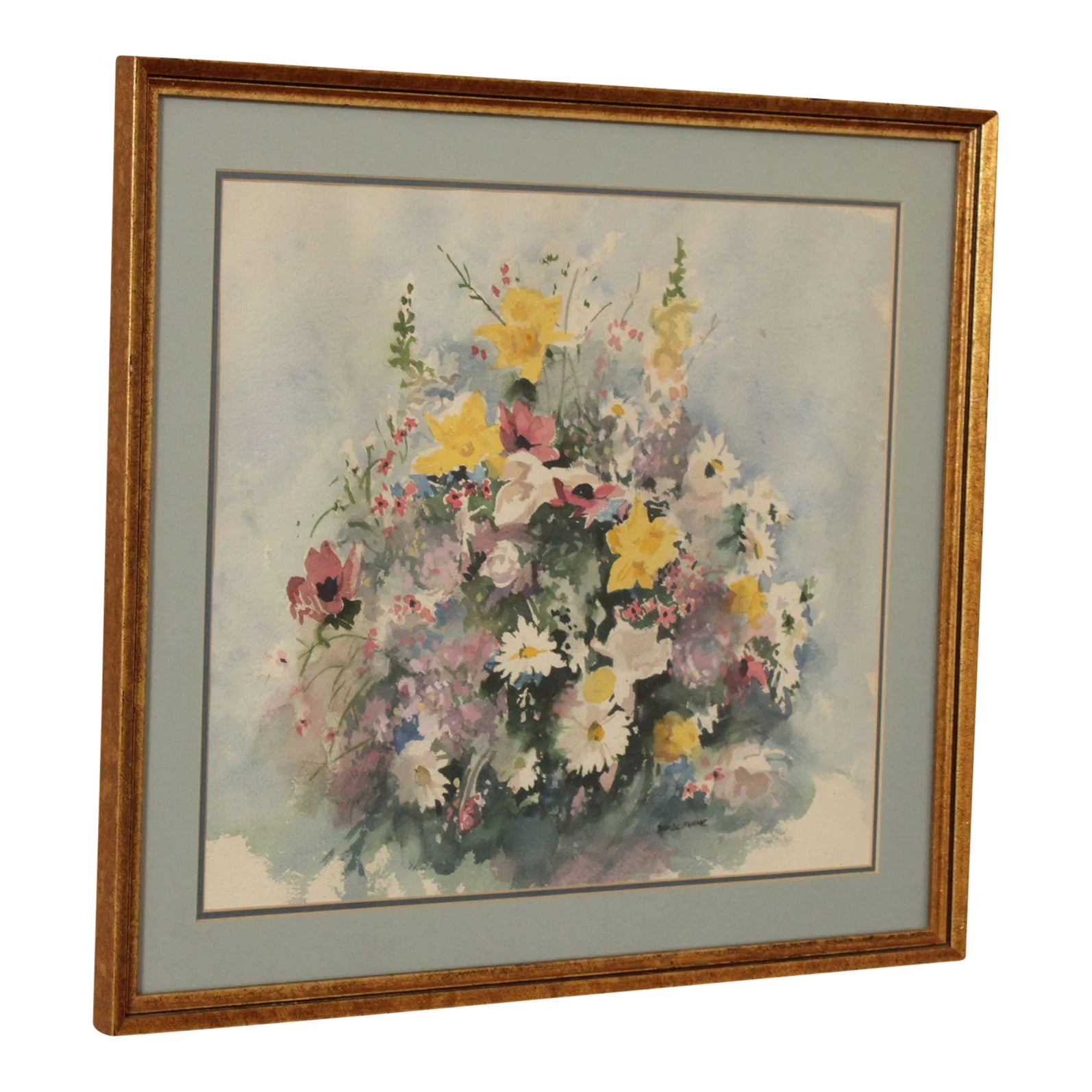 David L. Frame Floral Watercolor Painting, Custom Framed | Chairish