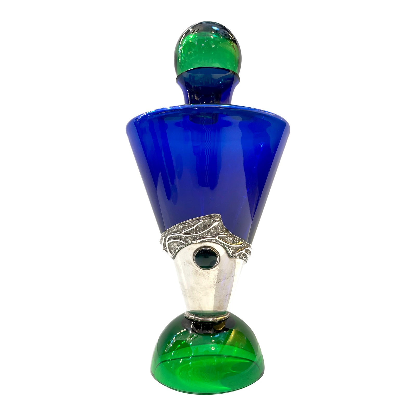 1980 Domar Israel Art Nouveau Style Green Cobalt Blue Glass Silver ...