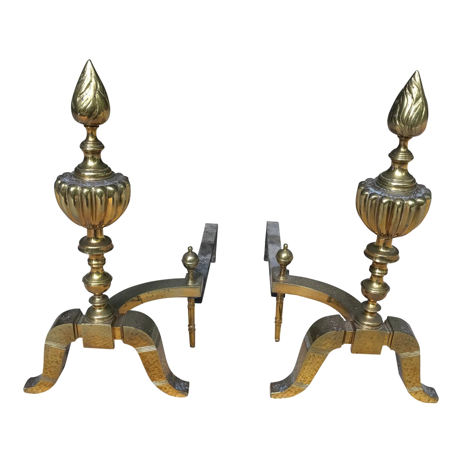 20th Century Federal Brass & Iron Andirons - a Pair | Chairish