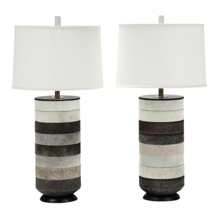 Jamie Young Winslow White and Gray Hide Table Lamp, Pair | Chairish