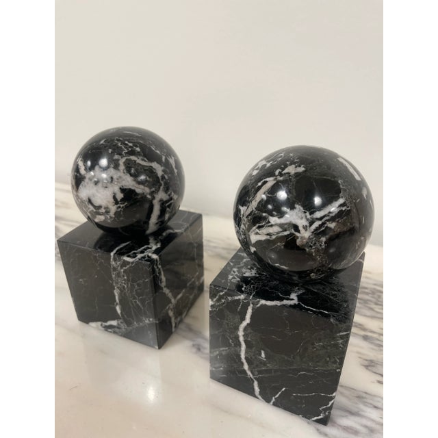 Modern Black Marble Orb on Cube Bookends With a Polished Finish - a ...