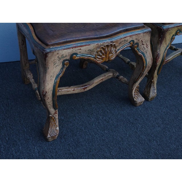 Antique Brazilian Baroque Hand Painted Tooled Leather Chairs - a Pair ...