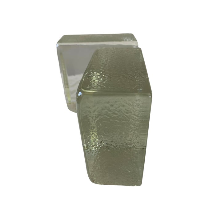1970s Solid Glass Ice Block Bookends by Blenko, a Pair | Chairish