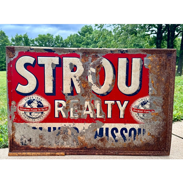 Vintage Strout Realty Advertising Tin Litho Sign | Chairish