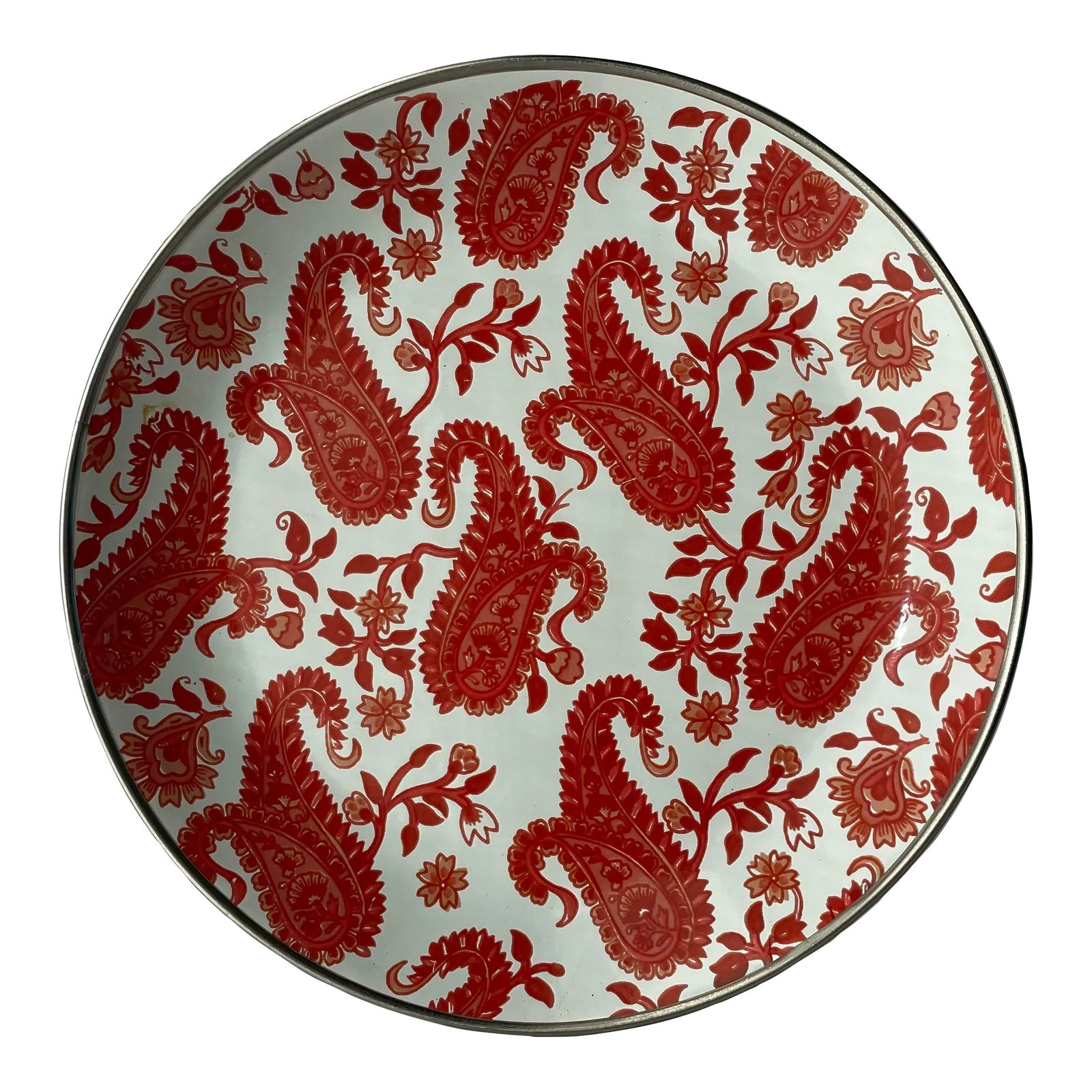 Pottery Barn Partyware Enamel Red Paisley Salad Plate | Chairish